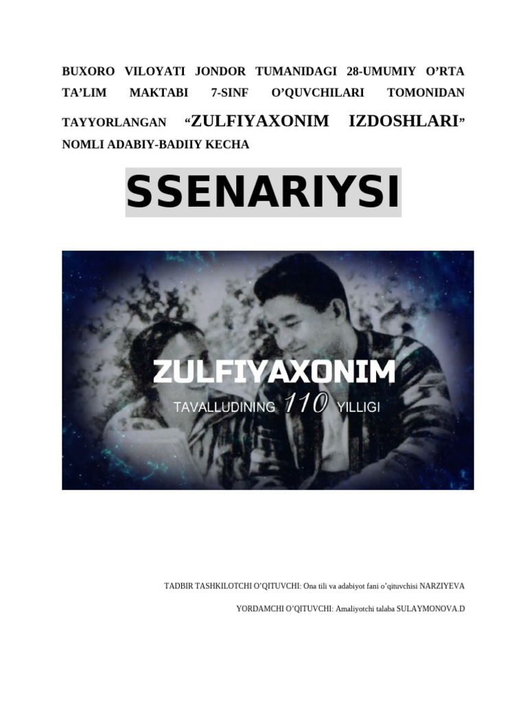 Zulfiyaxonim Izdoshlari | PDF