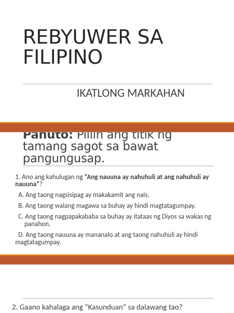 Rebyuwer Sa Filipino 3rd | PDF