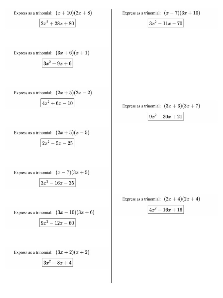 Multiplying Binomials DeltaMath Practice 1 - KEY | PDF