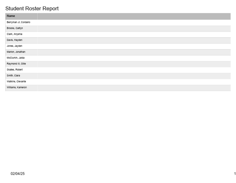 Student Roster Report 2025 | PDF