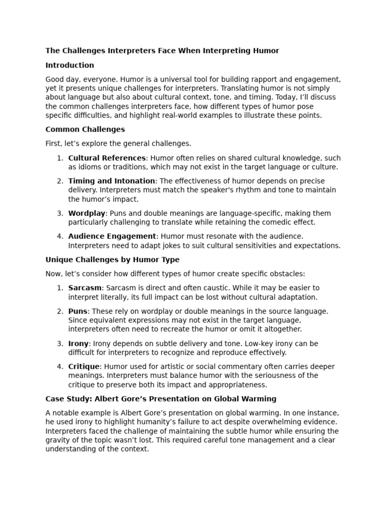 The Challenges Interpreters Face When Interpreting Humor | PDF