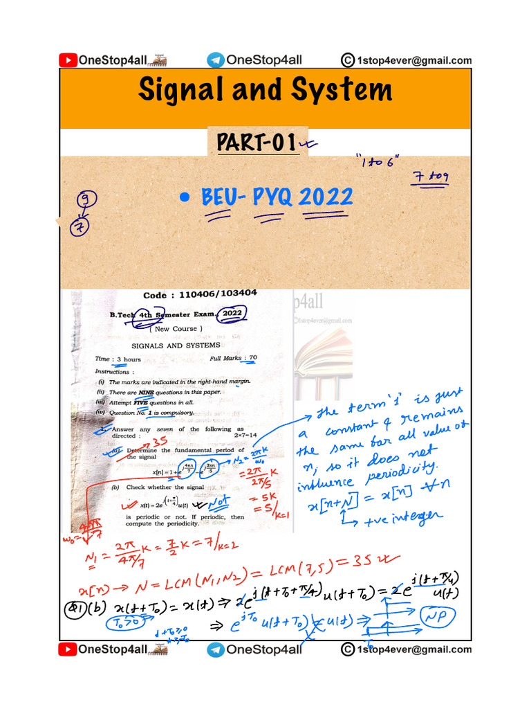 Notebook For BEU PYQ 2022 Part 01 Video of Signal & System Series | PDF