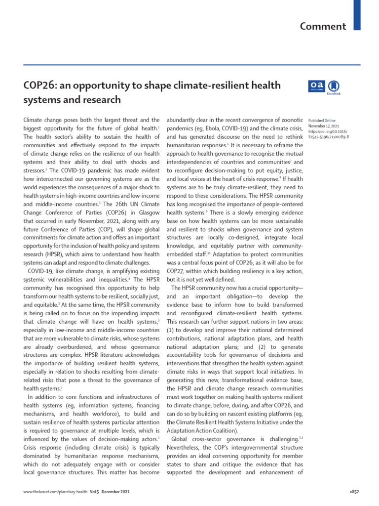 Climate-Resilient Health Systems Post-COP26 | PDF | Climate Resilience
