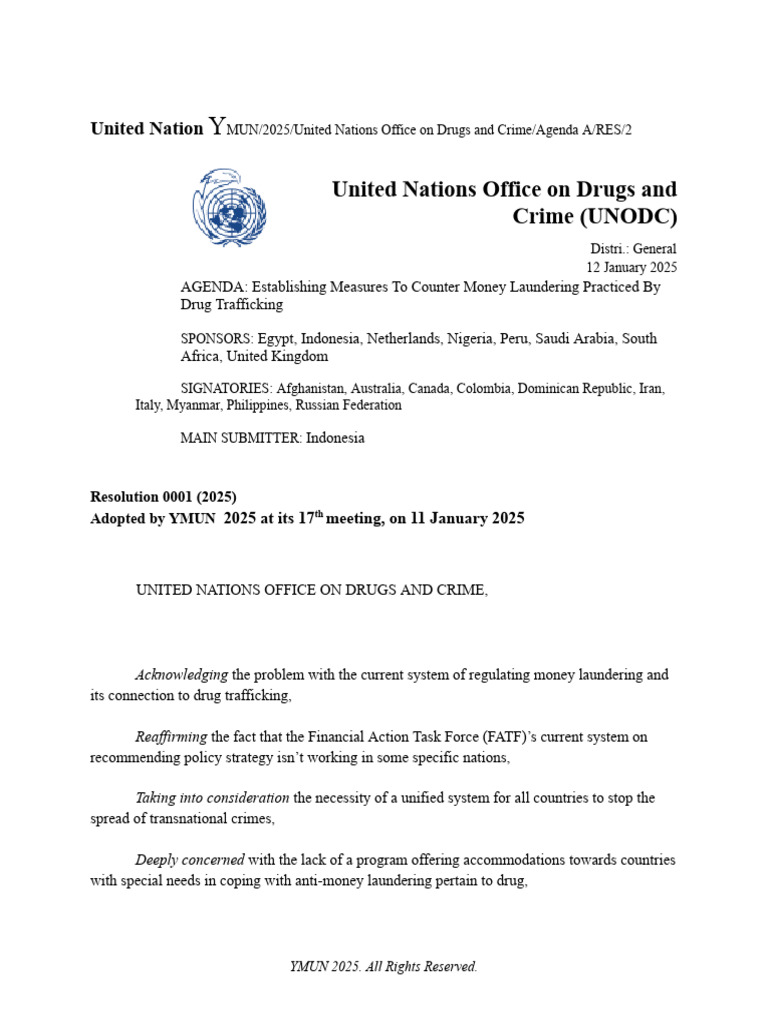 (APPROVED) YMUN - 2025 - United Nations Office On Drugs and Crime ...