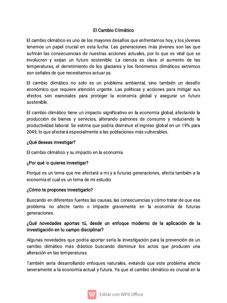 El Cambio Climático | PDF | Cambio climático | Sustentabilidad