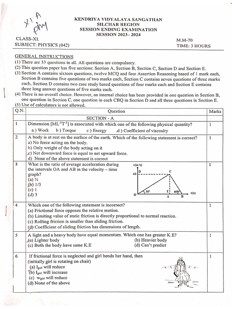 XI Physics QP 2023-24-2 | PDF