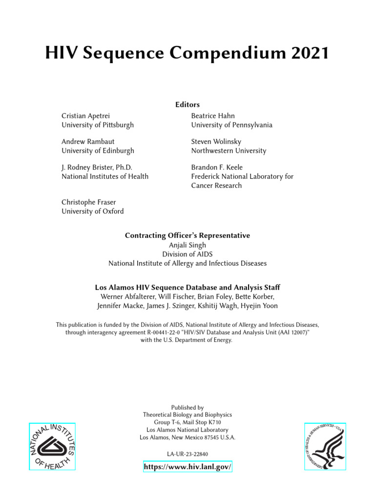 HIV Sequence Compendium 2021 Overview | PDF | Hiv | Nutrients