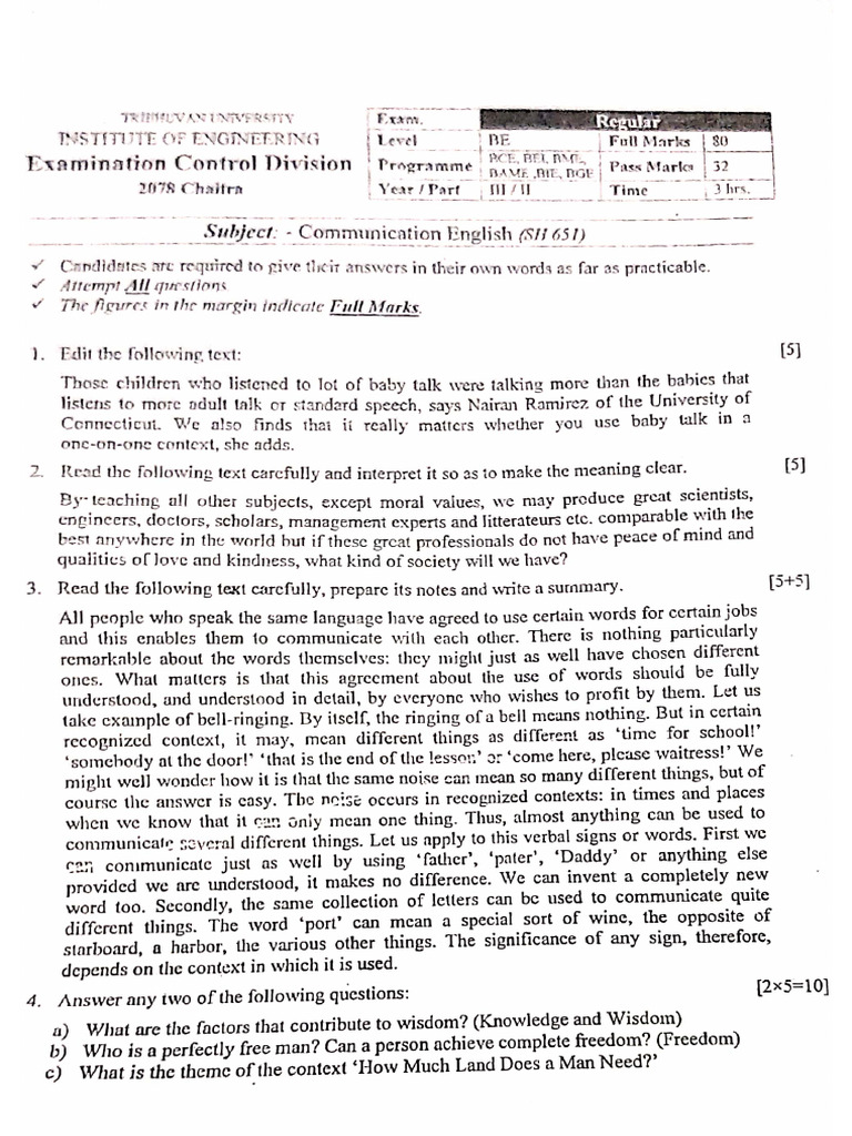 English Old Questions | PDF