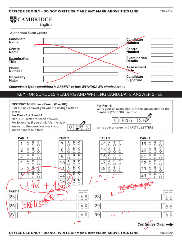 Answer sheet Reading & Writing | PDF