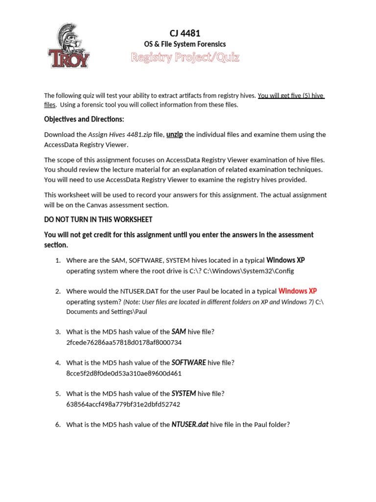 4481 - PROJECT - Registry Worksheet | PDF | Windows Registry | Computer ...