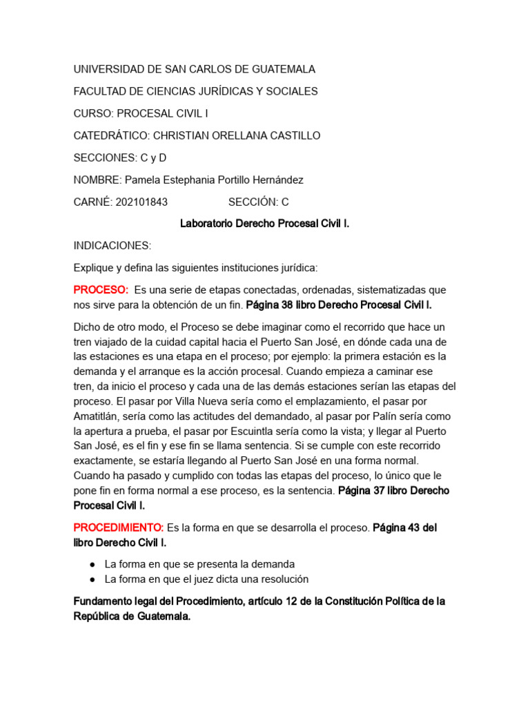 Laboratorio Derecho Procesal Civil I Pamela Estephania Portillo Hern-Ndez | PDF | Ley procesal ...
