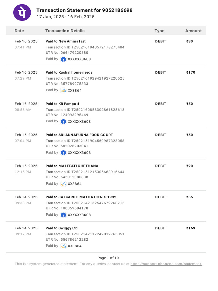 PhonePe Statement Jan2025 Feb2025 | PDF | Service Industries