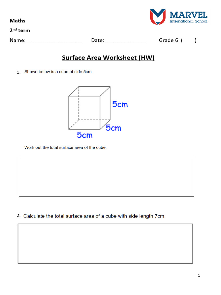 Grade 6 Surface Area Worksheet | PDF