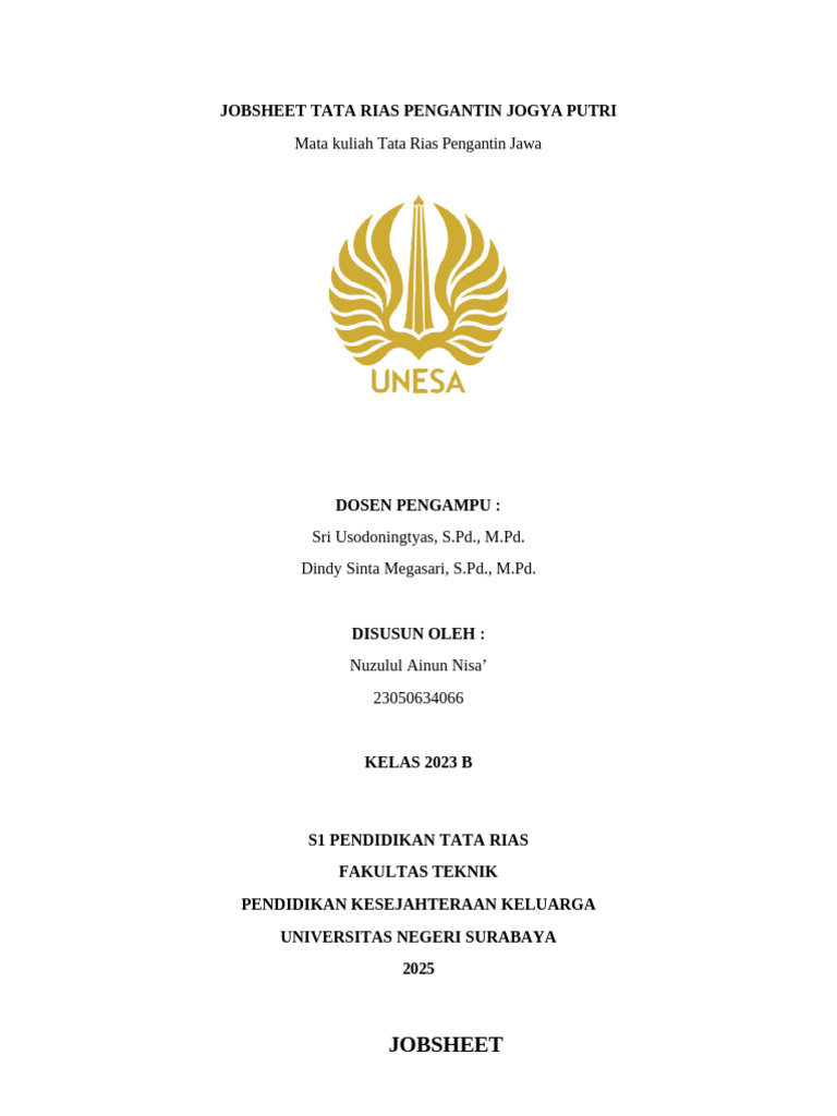 b066 2023 B - Nuzulul Ainun Nisa - Jobsheet Jogya Putri | PDF