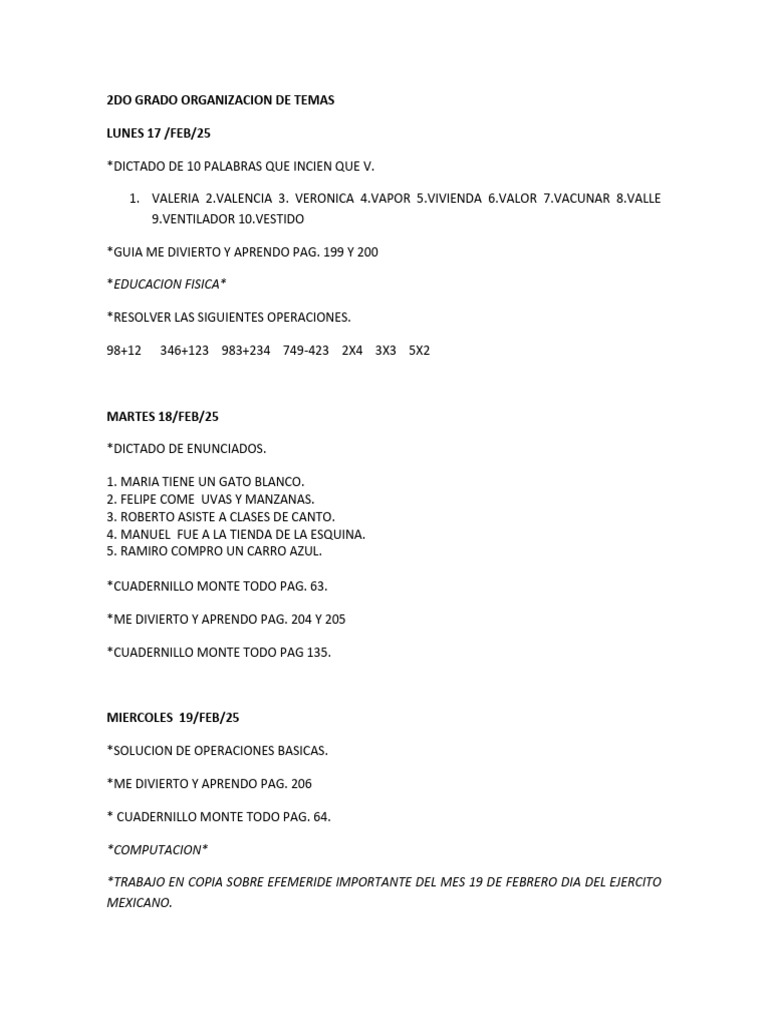 2do Grado Organizacion de Temas | PDF