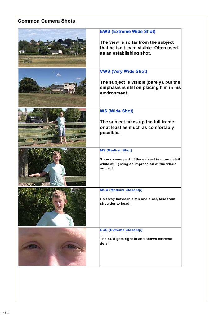 Types of Camera Shots Explained | PDF | Science & Mathematics