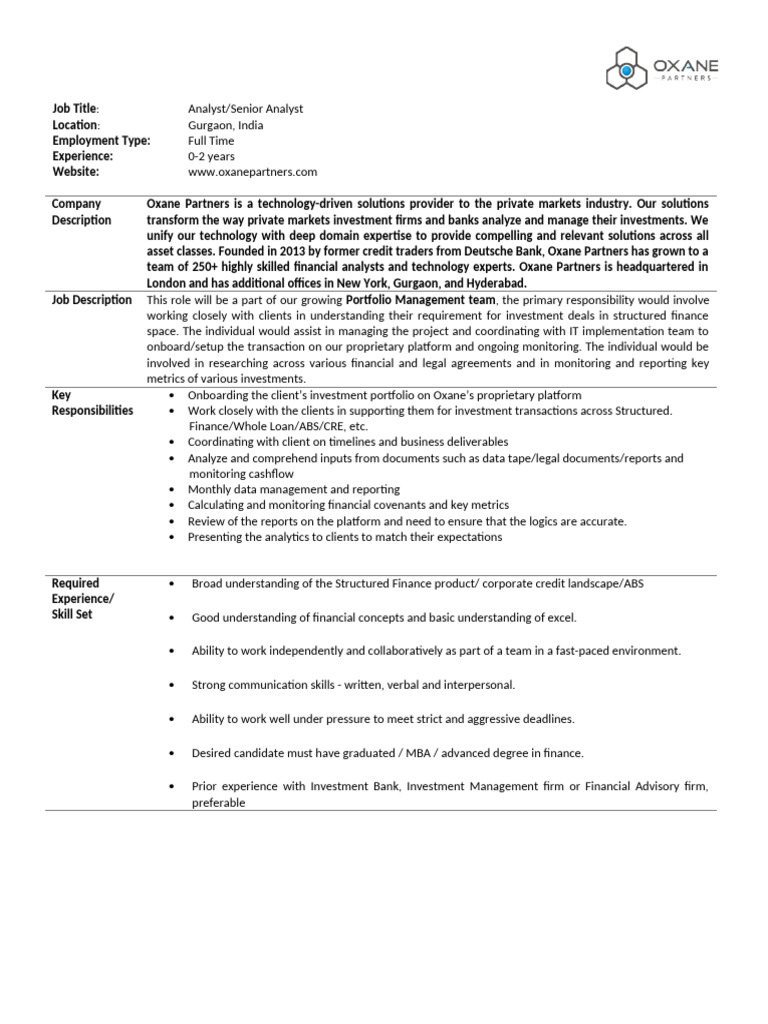 Analyst - Structured Products - Oxane Partners | PDF | Financial ...