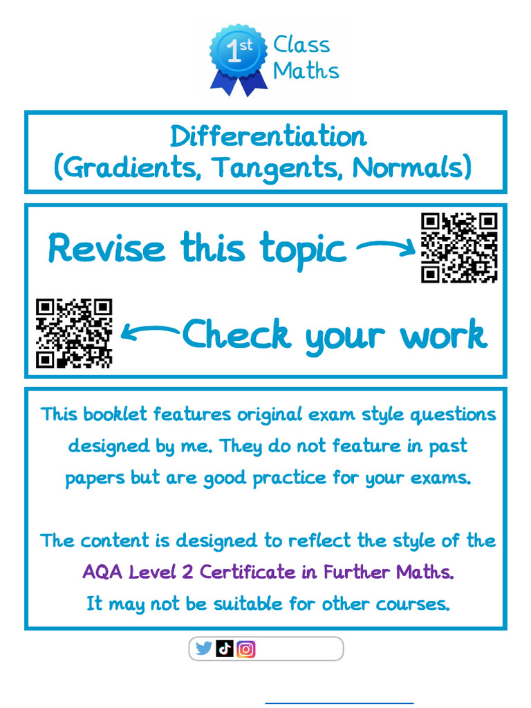 Differentiation (Gradients, Tangents and Normals) Exam Questions | PDF ...