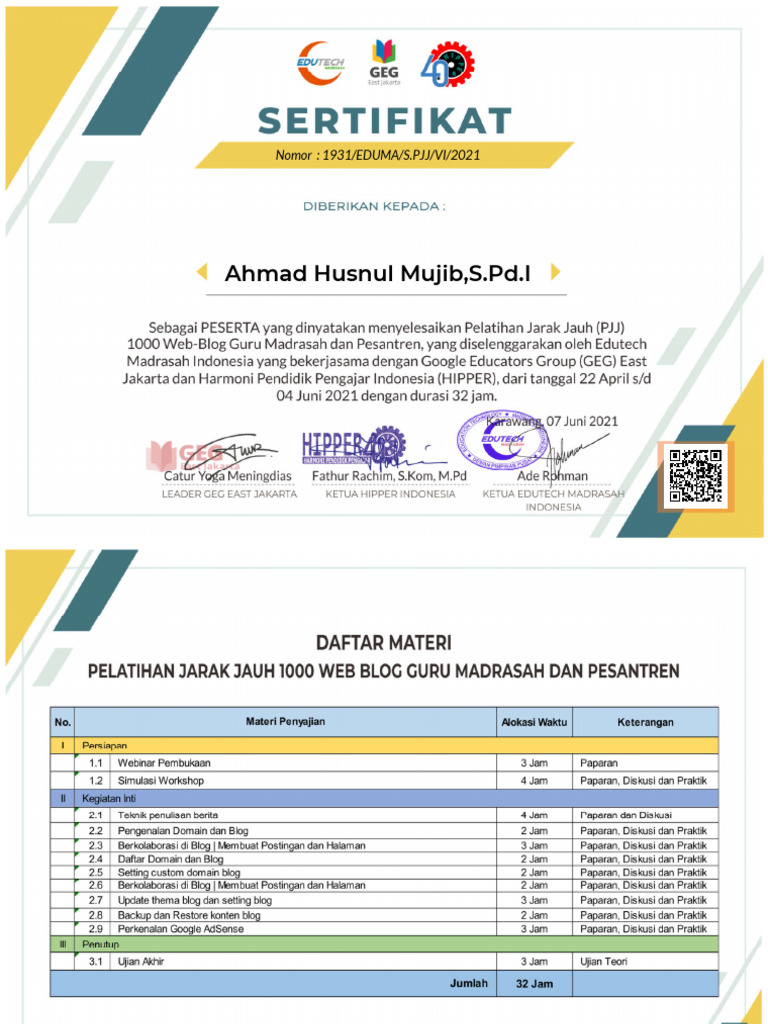 Ahmad Husnul Mujib, S.Pd.I: Nomor: 1931/EDUMA/S.PJJ/VI/2021 | PDF