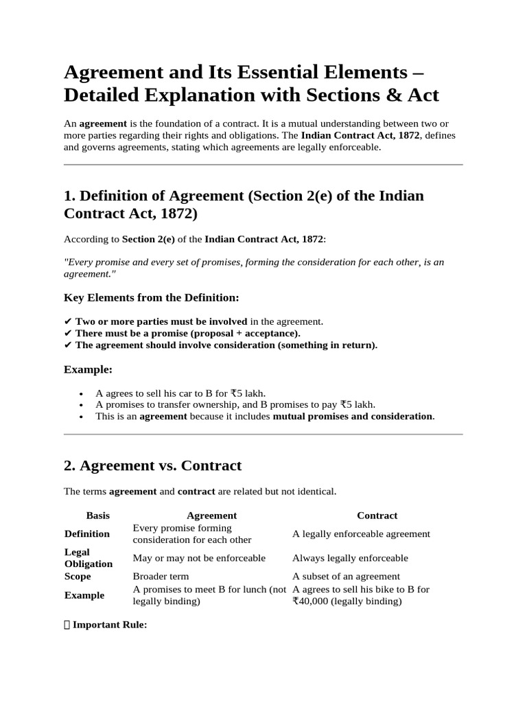 Essential Elements of Legal Agreements | PDF | Consideration | Legal ...