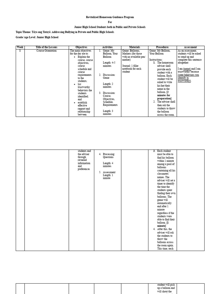 Revitalized Homeroom Guidance Program | PDF | Bullying | Psychology