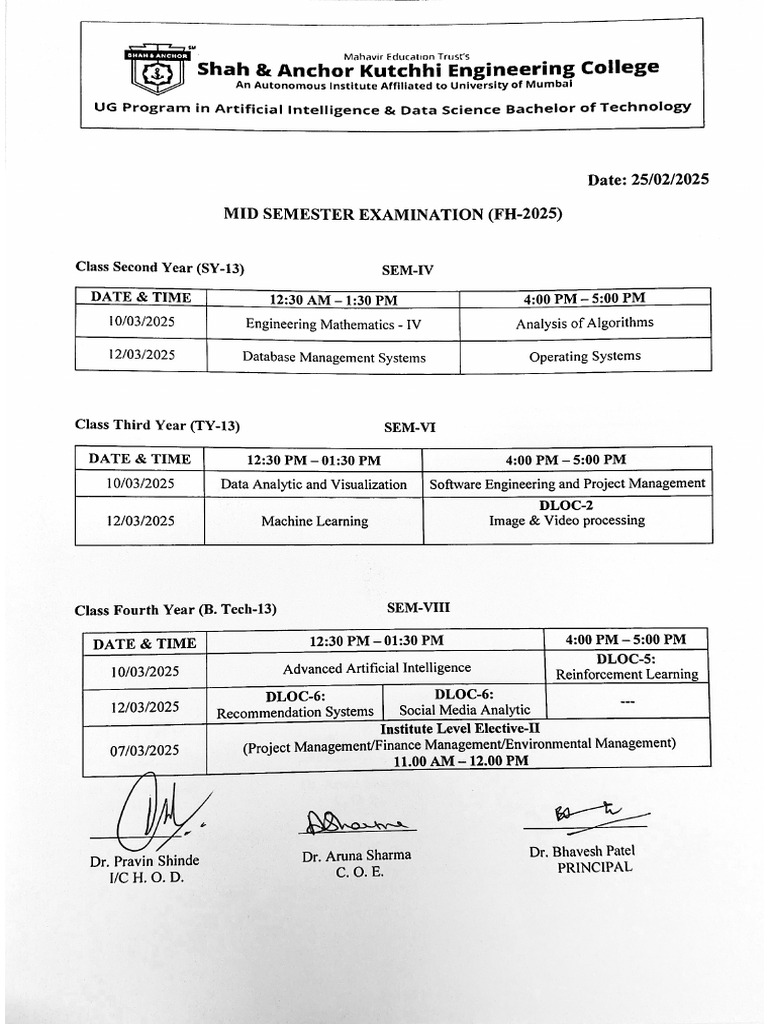 Postpone MSE Time Table 2025 | PDF