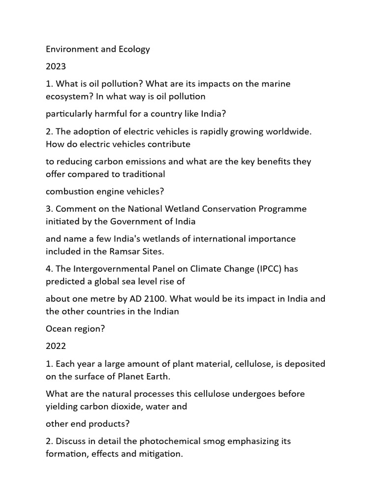 Environment and Ecology updateed pyqs | PDF | Climate Change | Climate Change Mitigation