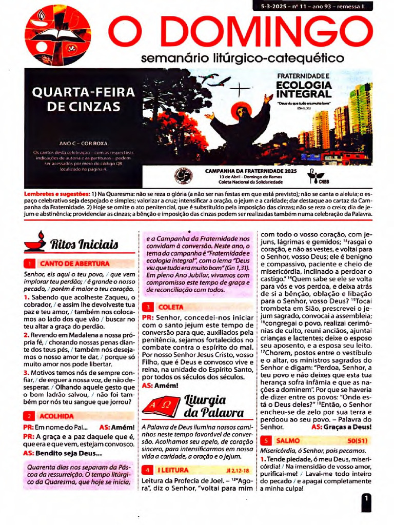 05 03 2025 Folheto o Domingo | PDF | Eucaristia | Quaresma