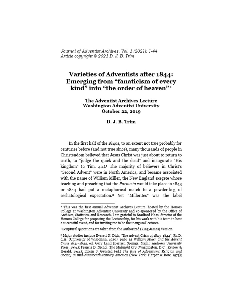 Varieties of Adventists After 1844 Emerg (2) | PDF | Adventism ...