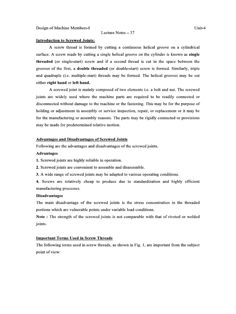 Lec 01. Screwed Joints | PDF