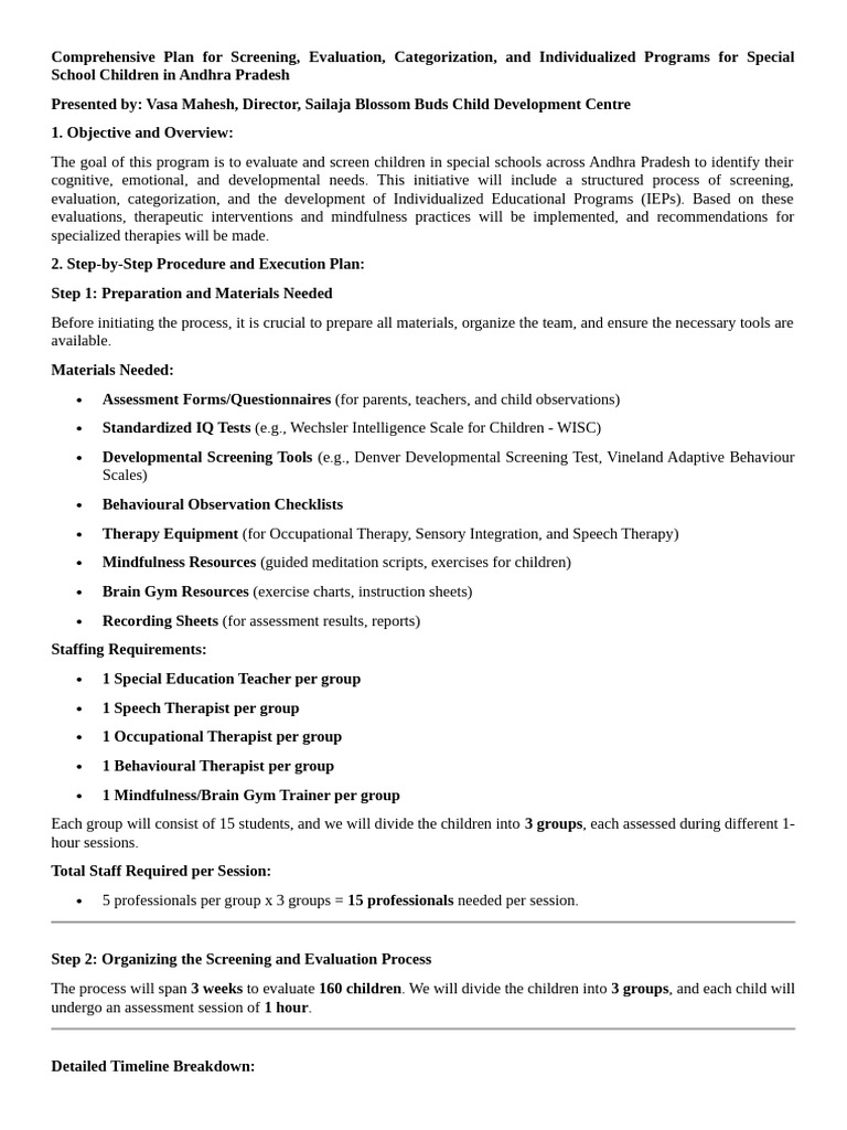 Special Needs Evaluation Plan Andhra Pradesh | PDF | Individualized ...
