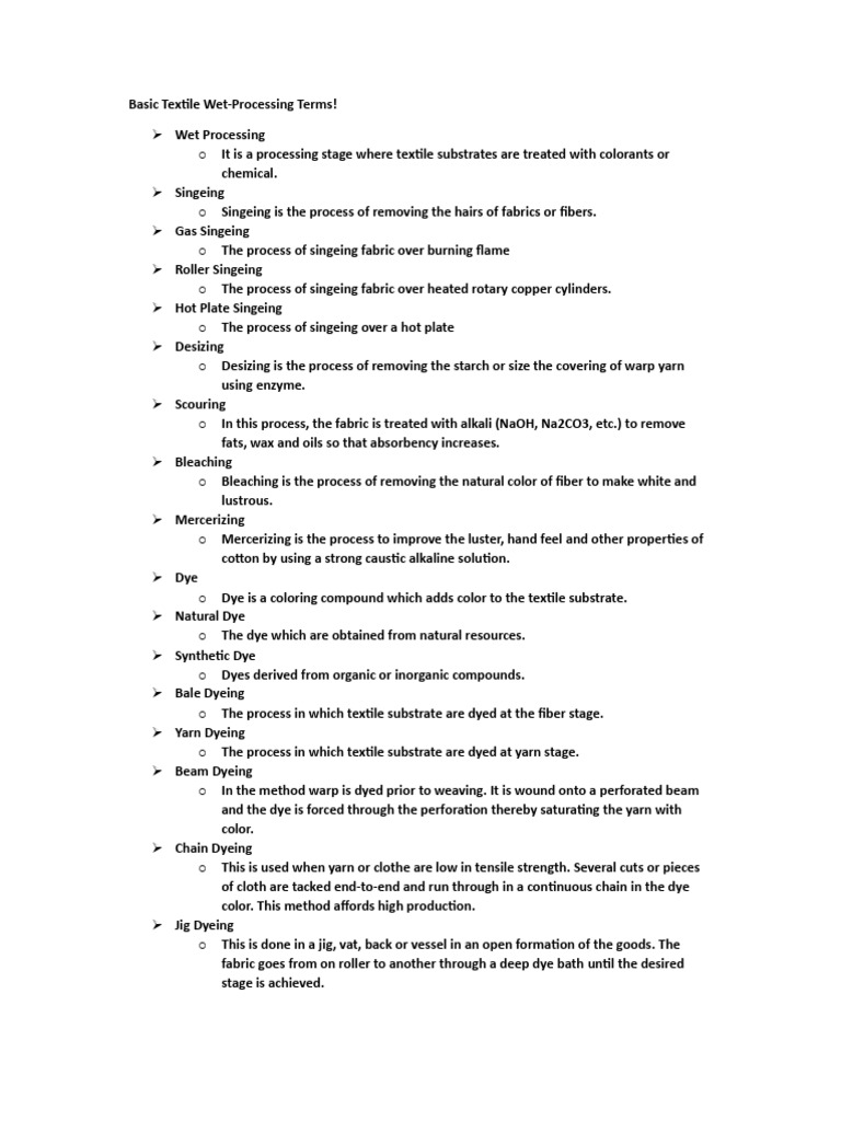 Textile Wet Processing Terms | PDF | Dyeing | Materials