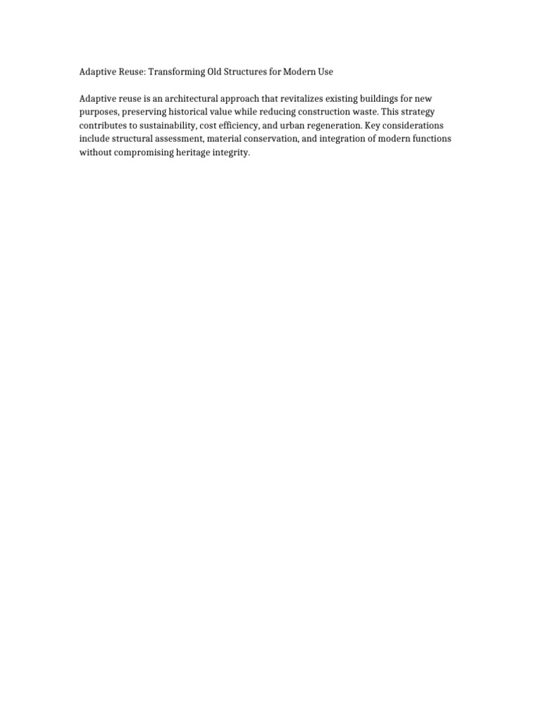 Adaptive Reuse - Transforming Old Structures for Modern Use | PDF Adaptive Reuse - Transforming Old Structures for Modern Use | PDF
