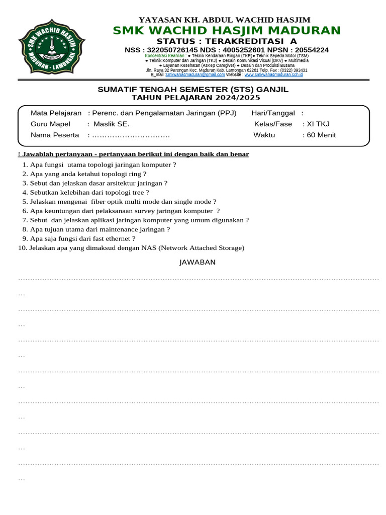Maslik, SE. Perencanaan DSN Pengalamat Jaringan (PPJ) XI TKJ | PDF