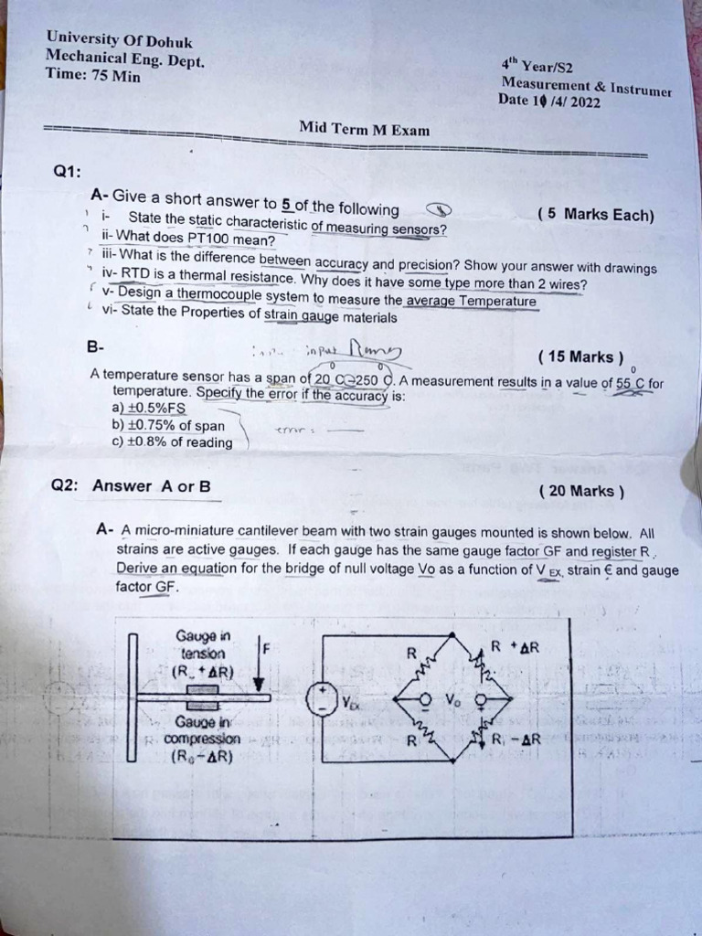 Control And Measurements Midterm Exams | PDF