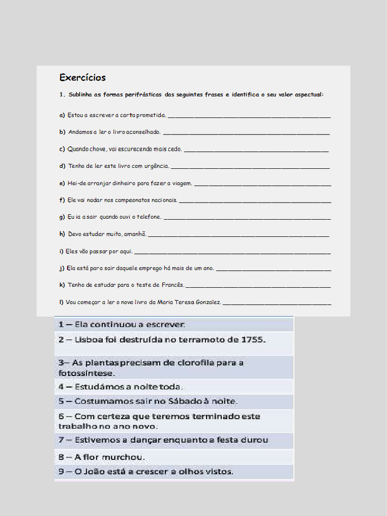 Valor Aspetual e Modalidades - Exercícios | PDF