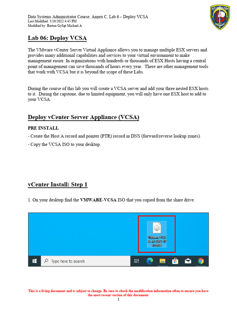 DSAC Annex C Lab 6 VCSA Install | PDF | Ip Address | Network Architecture