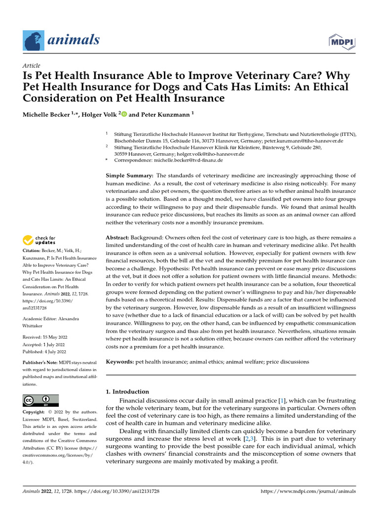 Is Pet Health Insurance Able To Improve Veterinary | PDF | Veterinary ...