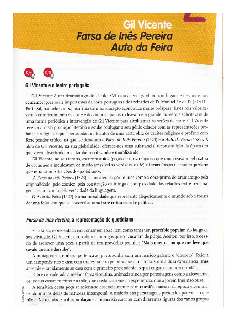 Apontamentos - Farsa de Inês Pereira | PDF