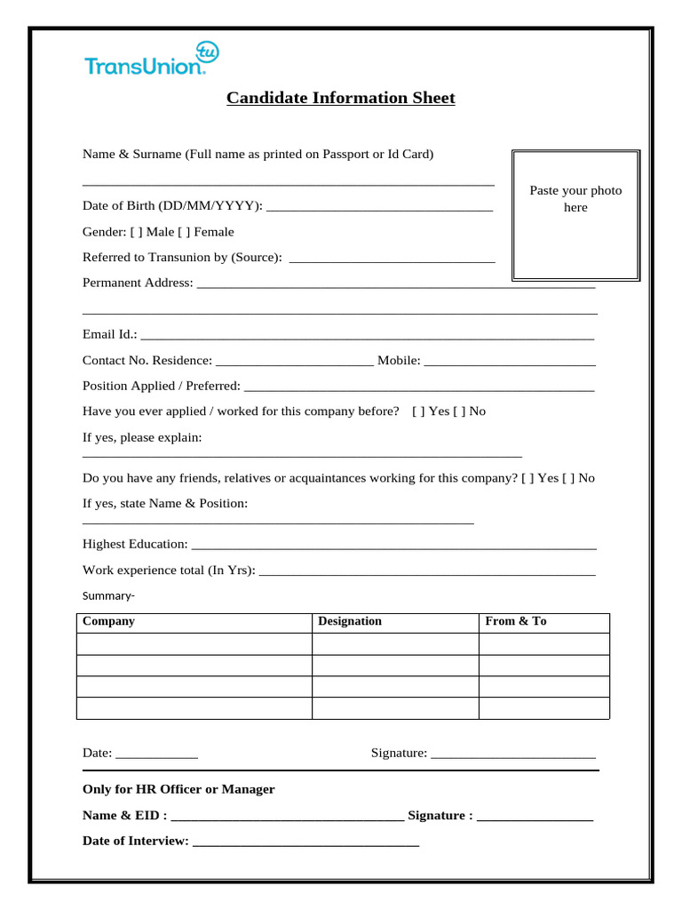 Candidate Information Sheet V1.1 | PDF