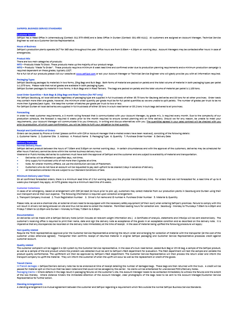 Business Service Standardupdated 112018 | PDF | Receipt | Pallet
