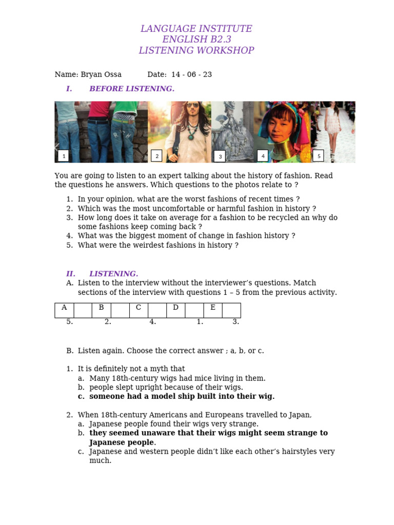 Listening Workshop | PDF | Fashion | Clothing