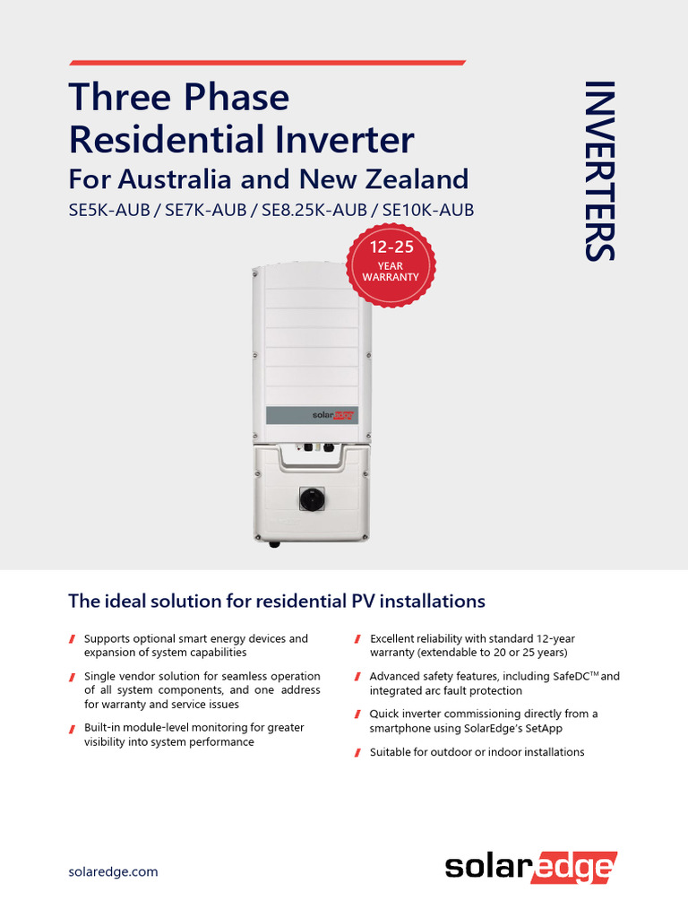 Se Three Phase Residential Inverter Datasheet Aus | PDF | Power Inverter | Alternating Current