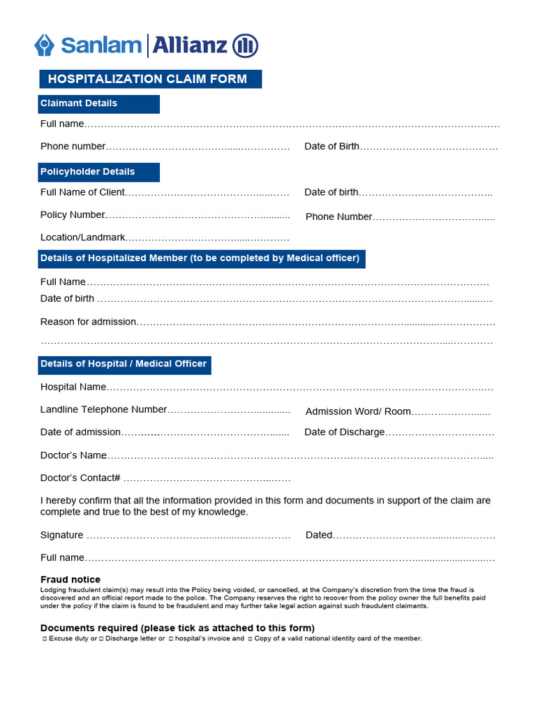 CLAIM FORM - Hospitalization (1) | PDF