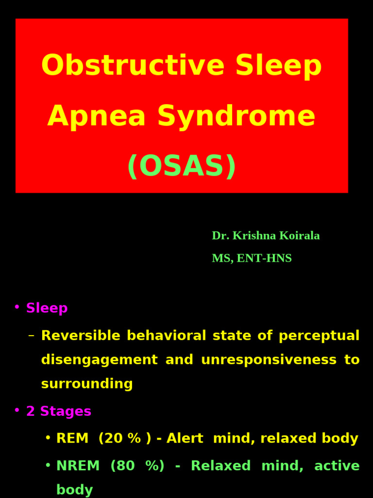 Obstructive Sleep Apnoea Syndrome (OSAS) | PDF | Sleep Apnea | Medical ...