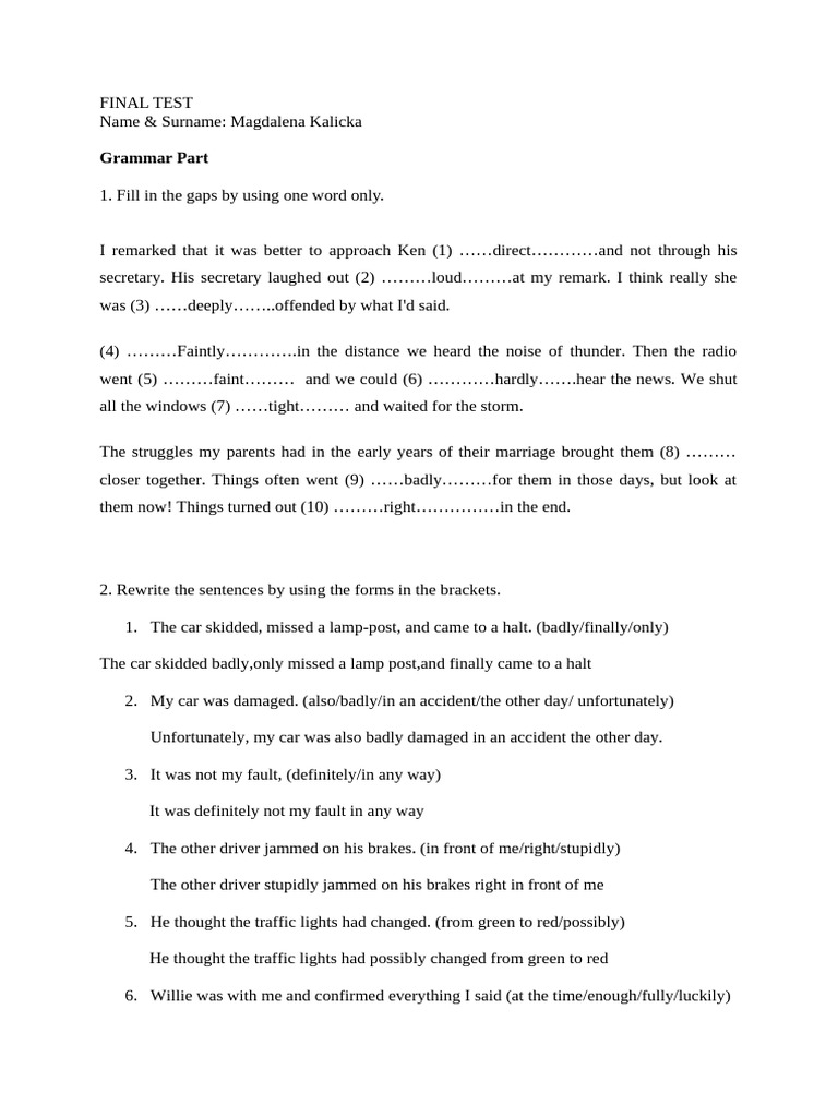 Final Test: Grammar and Vocabulary Assessment | PDF | Communication ...