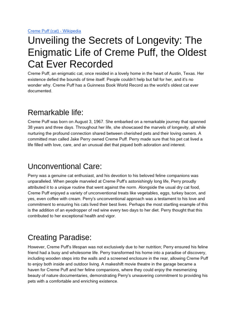 Unveiling The Secrets of Longevity - The Enigmatic Life of Creme Puff ...