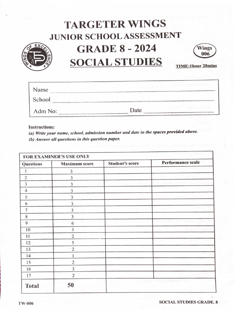Grade 8 Social Studies Targeter Wing 006 | PDF