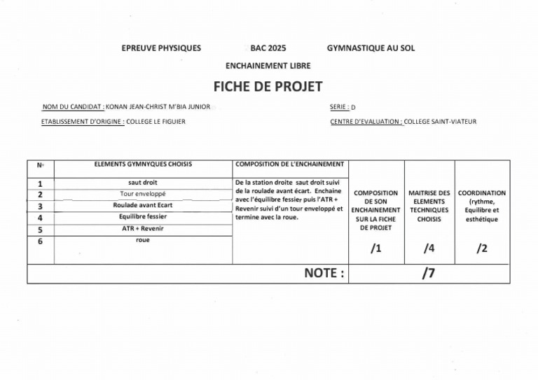 Enchaînement libre gymnastique bac 2025 | PDF