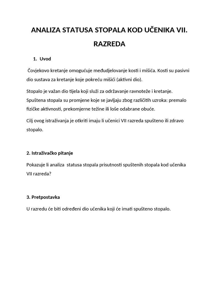 Analiza Statusa Stopala Kod Učenika Vii | PDF